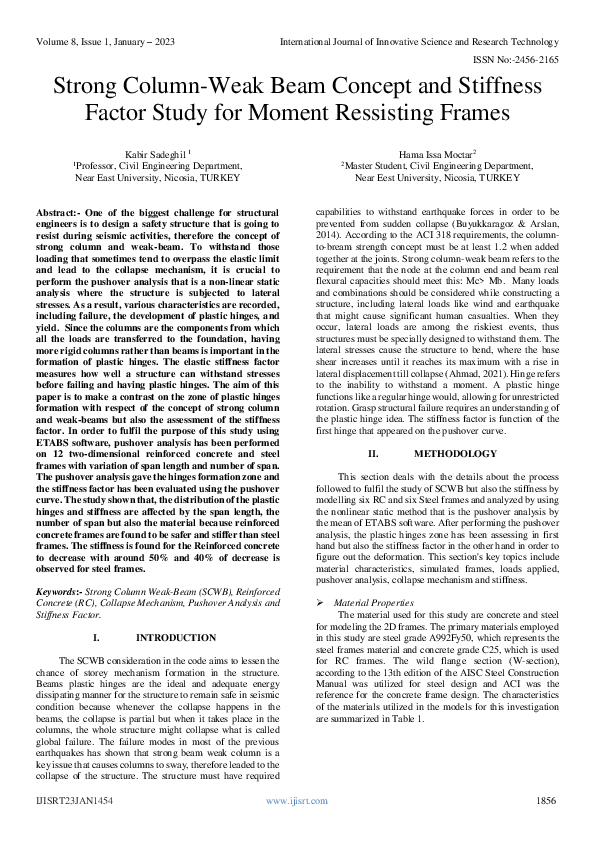 (PDF) Strong Column-Weak Beam Concept and Stiffness Factor Study for ...
