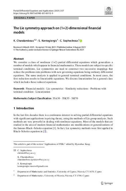 (PDF) The Lie symmetry approach on (1+2)-dimensional financial models