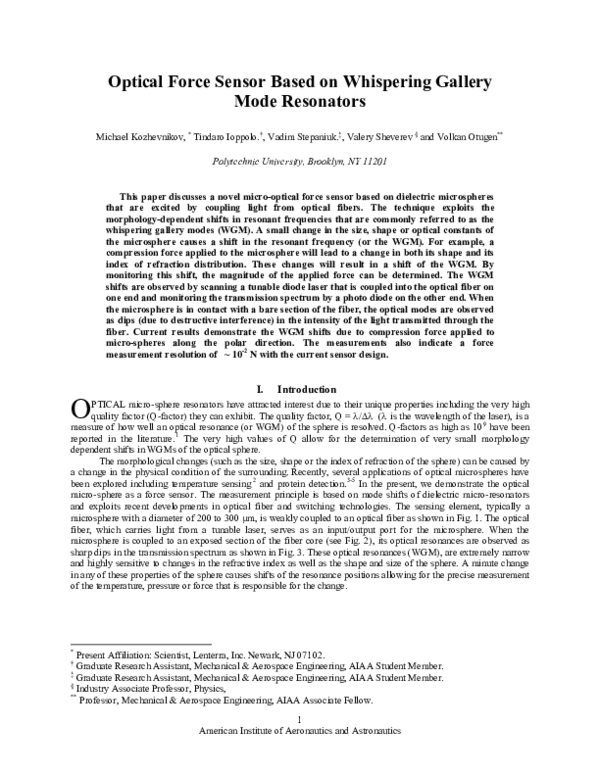 (PDF) Optical Force Sensor Based on Whispering Gallery Mode Resonators