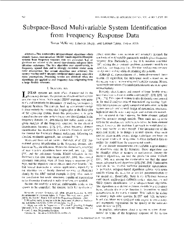 (PDF) Subspace-based multivariable system identification from frequency response data