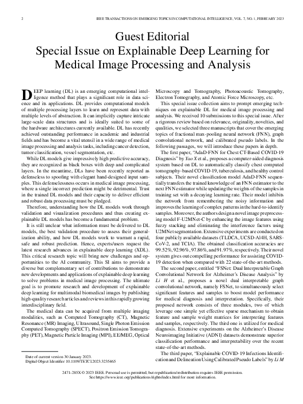 (PDF) Guest Editorial Special Issue on Explainable Deep Learning for Medical Image Processing ...