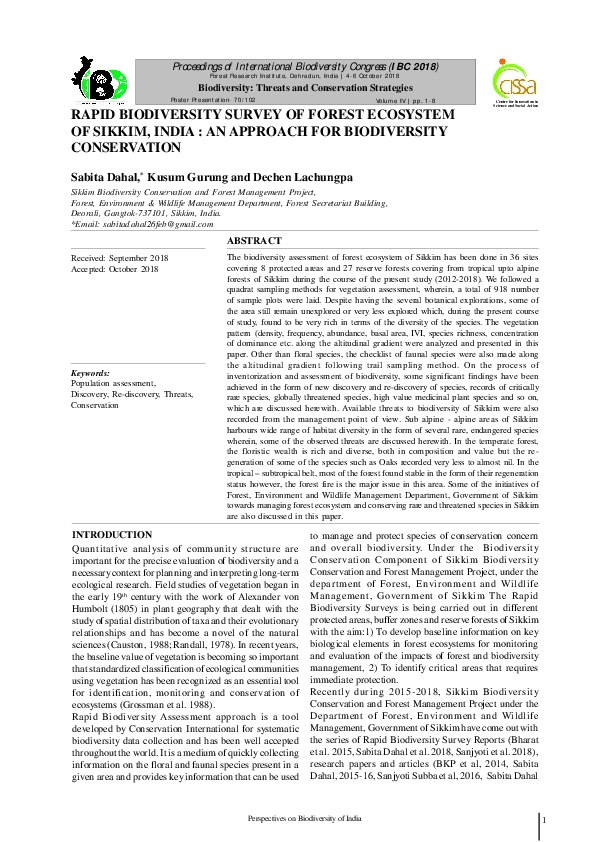 (PDF) RAPID BIODIVERSITY SURVEY OF FOREST ECOSYSTEM OF SIKKIM, INDIA ...