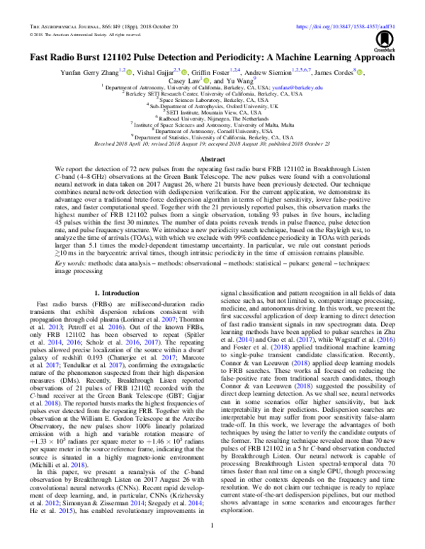 (PDF) Fast Radio Burst 121102 Pulse Detection and Periodicity: A ...