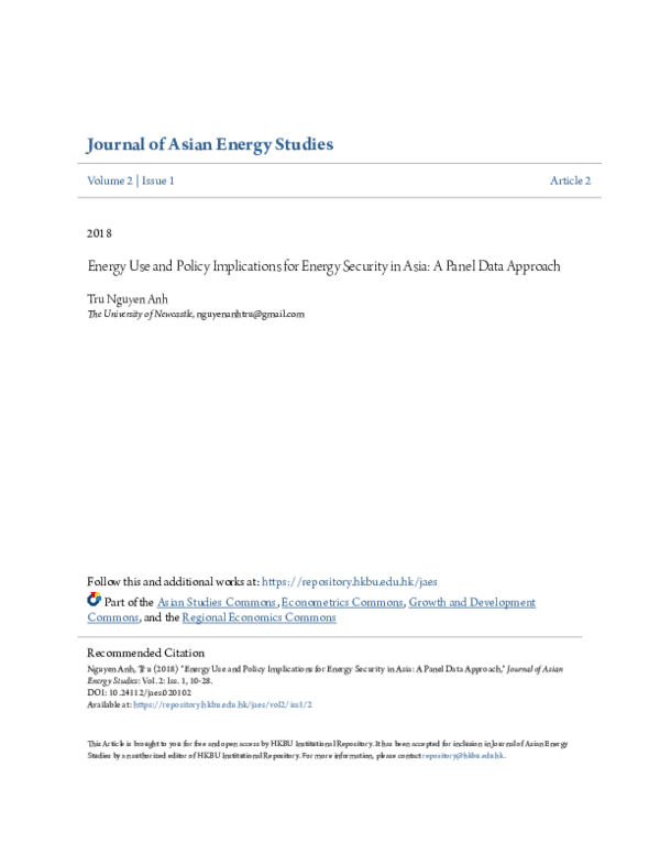 (PDF) Energy Use and Policy Implications for Energy Security in Asia: A ...
