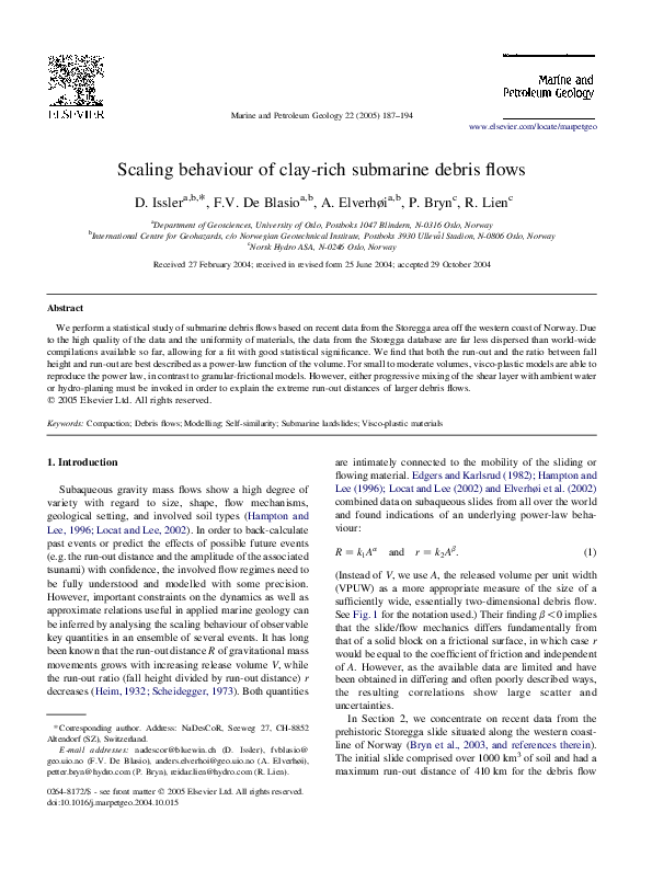 (PDF) Scaling behaviour of clay-rich submarine debris flows