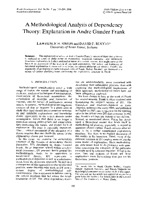 (PDF) A methodological analysis of dependency theory: Explanation in ...
