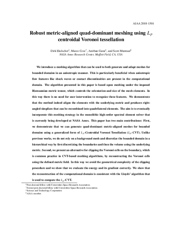 Pdf Robust Metric Aligned Quad Dominant Meshing Using Lp Centroidal Voronoi Tessellation