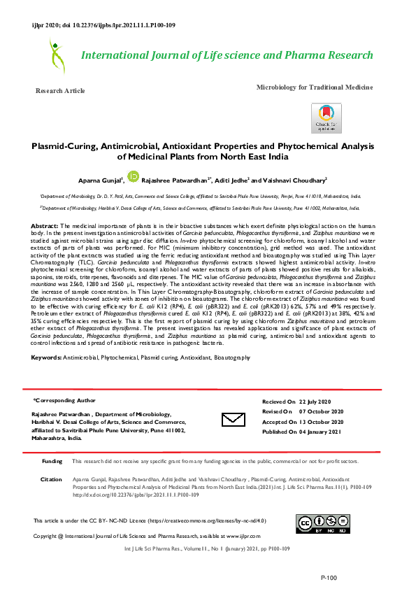 (PDF) Plasmid-Curing, Antimicrobial, Antioxidant Properties and Phytochemical Analysis of ...