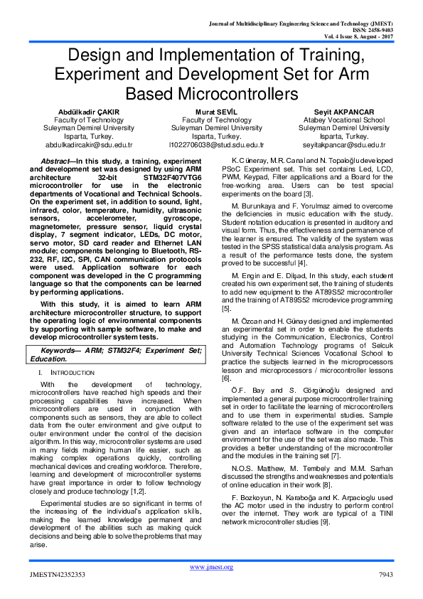 (PDF) Design and Implementation of Training, Experiment and Development Set for Arm Based ...