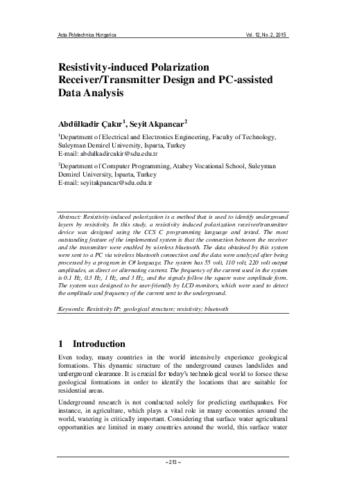 (PDF) Resistivity-induced Polarization Receiver/Transmitter Design and PC-assisted Data Analysis