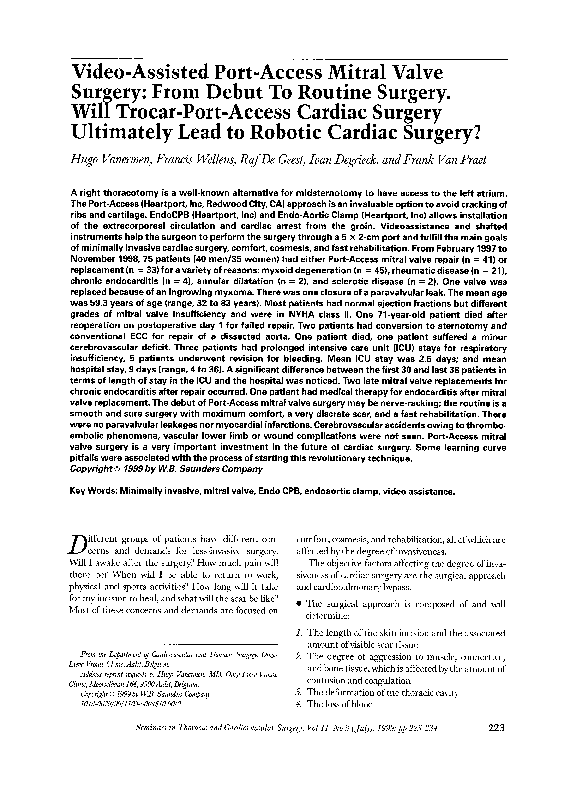 (PDF) Video-Assisted Port-Access Mitral Valve Surgery: From Debut To ...