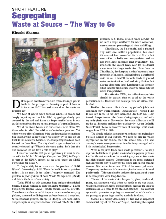 (PDF) Segregating Waste at Source – The Way to Go