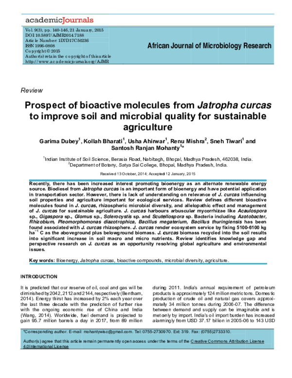 (PDF) Prospect of bioactive molecules from Jatropha curcas to improve soil and microbial quality ...