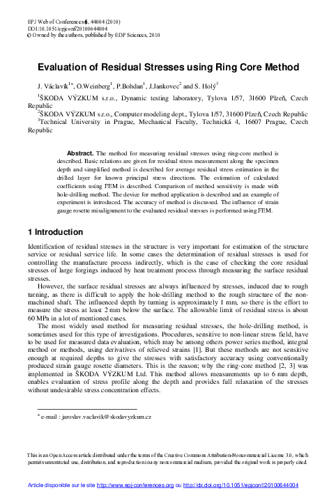 (PDF) Evaluation of Residual Stresses using Ring Core Method