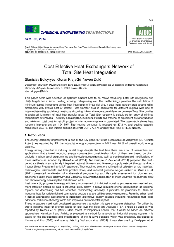 (PDF) Cost Effective Heat Exchangers Network of Total Site Heat Integration