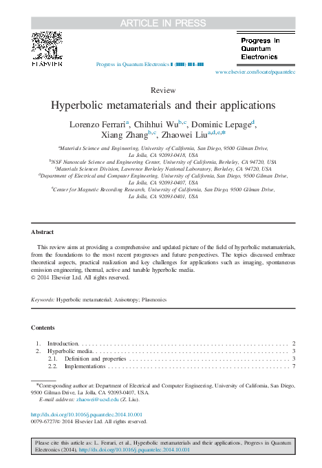 (PDF) Hyperbolic metamaterials and their applications