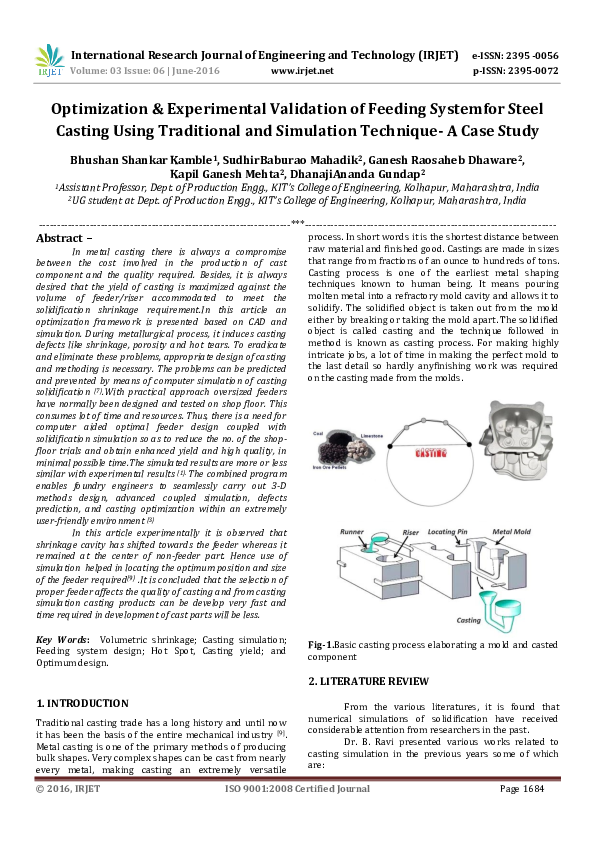 (PDF) Optimization & Experimental Validation of Feeding Systemfor Steel Casting Using ...