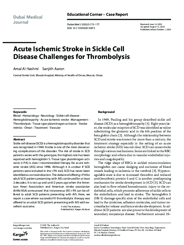(PDF) Acute Ischemic Stroke in Sickle Cell Disease Challenges for ...