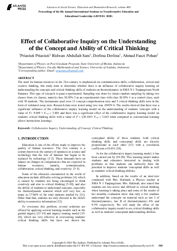 (PDF) Effect of Collaborative Inquiry on the Understanding of the Concept and Ability of ...