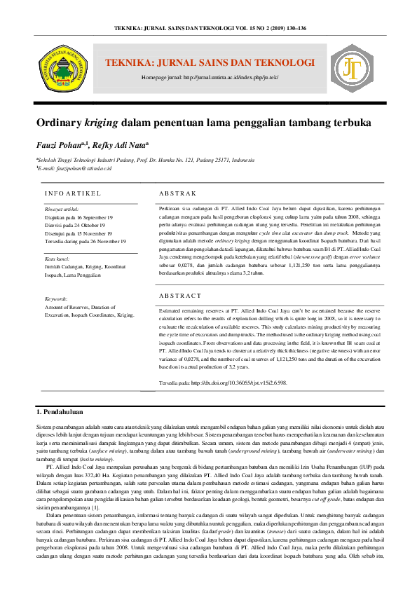 (PDF) Ordinary kriging dalam penentuan lama penggalian tambang terbuka