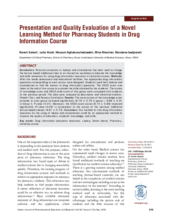 (PDF) Presentation and Quality Evaluation of a Novel Learning Method ...