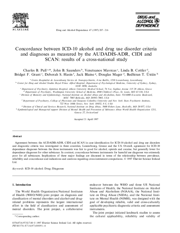 (PDF) Concordance between ICD-10 alcohol and drug use disorder criteria ...
