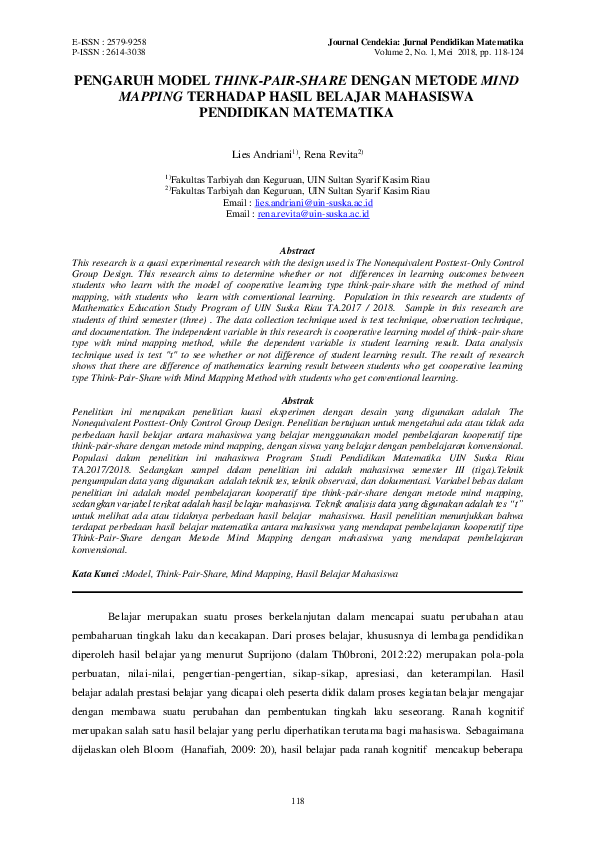 (PDF) Pengaruh Model Think-Pair-Share Dengan Metode Mind Mapping Terhadap Hasil Belajar ...