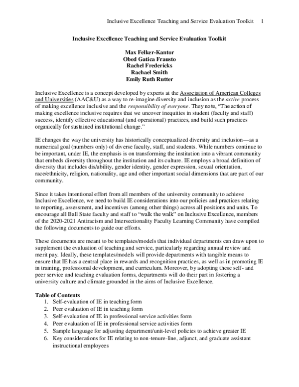 (PDF) Inclusive Excellence Teaching and Service Evaluation Toolkit