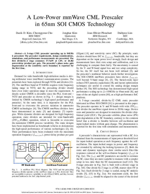 (PDF) A Low-Power mmWave CML Prescaler in 65nm SOI CMOS Technology
