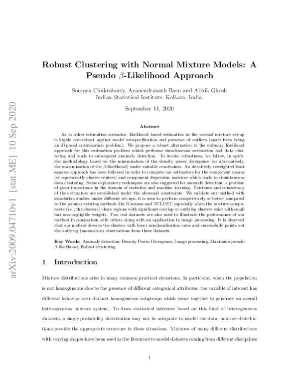 (PDF) Robust Clustering with Normal Mixture Models: A Pseudo $\beta$-Likelihood Approach ...