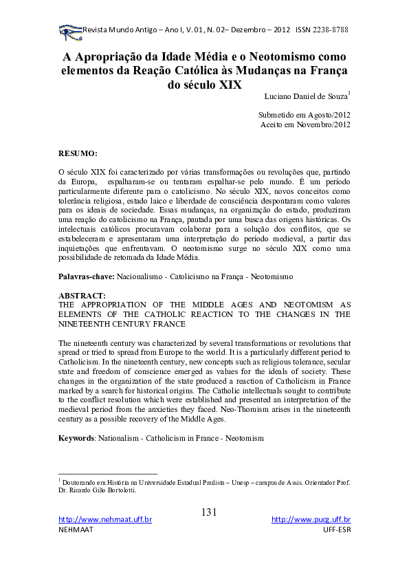 (PDF) A apropriação da Idade Média e o Neotomismo como elementos da ...