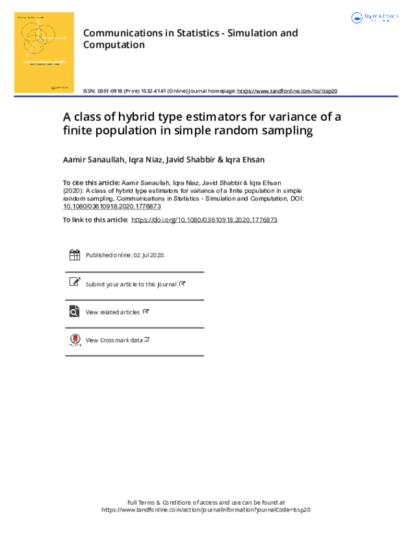 Pdf A Class Of Hybrid Type Estimators For Variance Of A Finite Population In Simple Random 