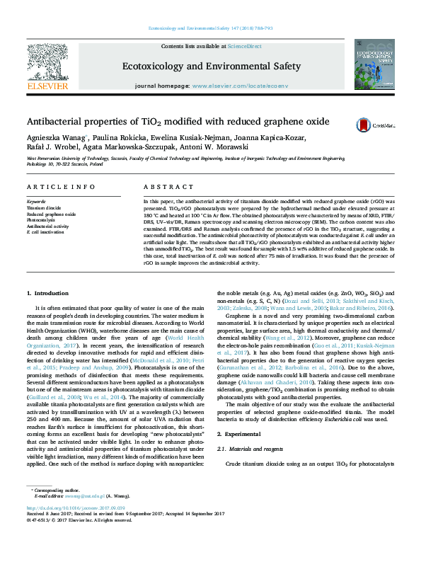 (PDF) Antibacterial properties of TiO2 modified with reduced graphene oxide