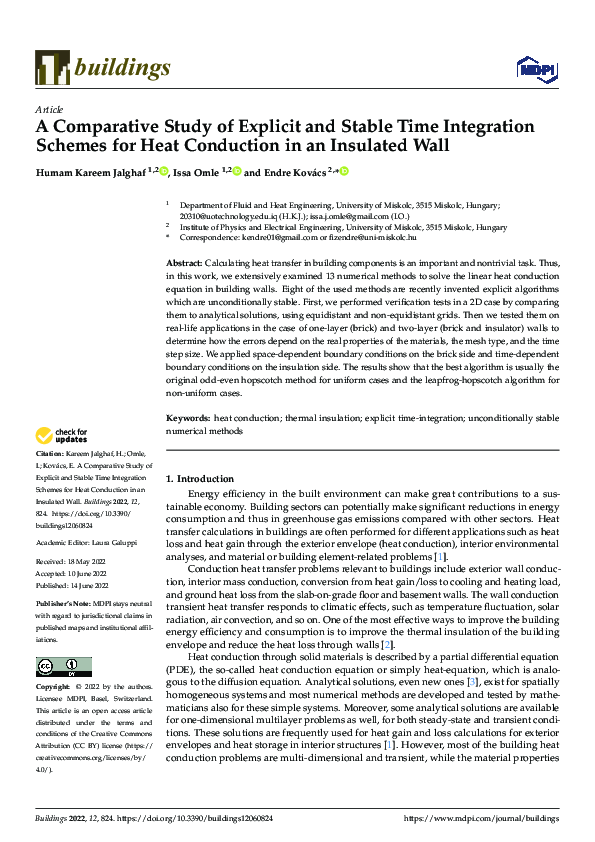 A Comparative Study of Explicit and Stable Time Integration Schemes for Heat Conduction in an ...