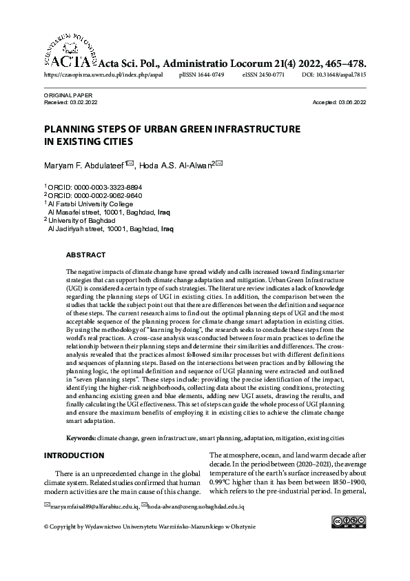 (PDF) Planning Steps of Urban Green Infrastructure in Existing Cities
