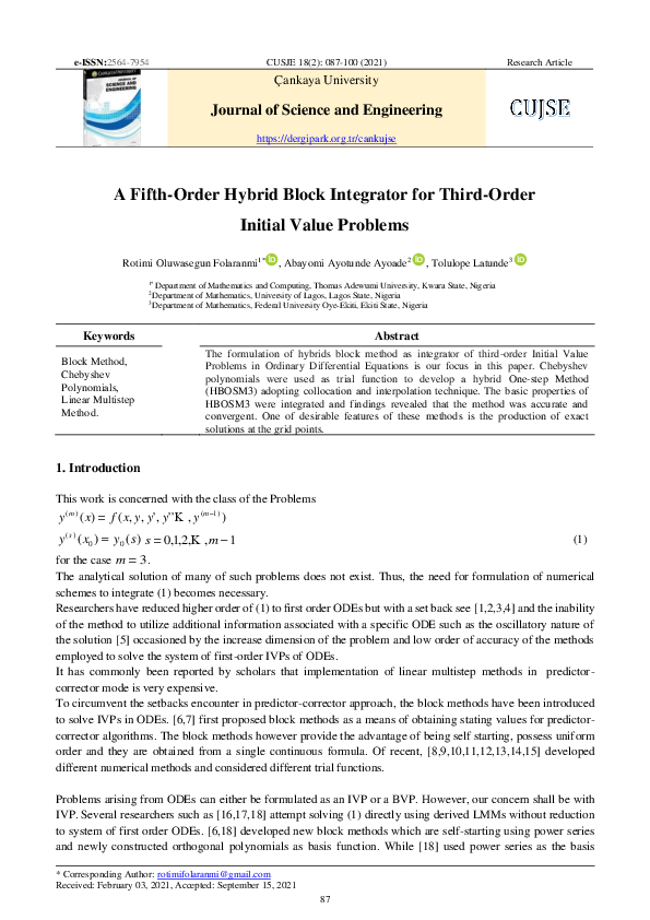 (PDF) A Fifth-Order Hybrid Block Integrator for Third-Order Initial ...