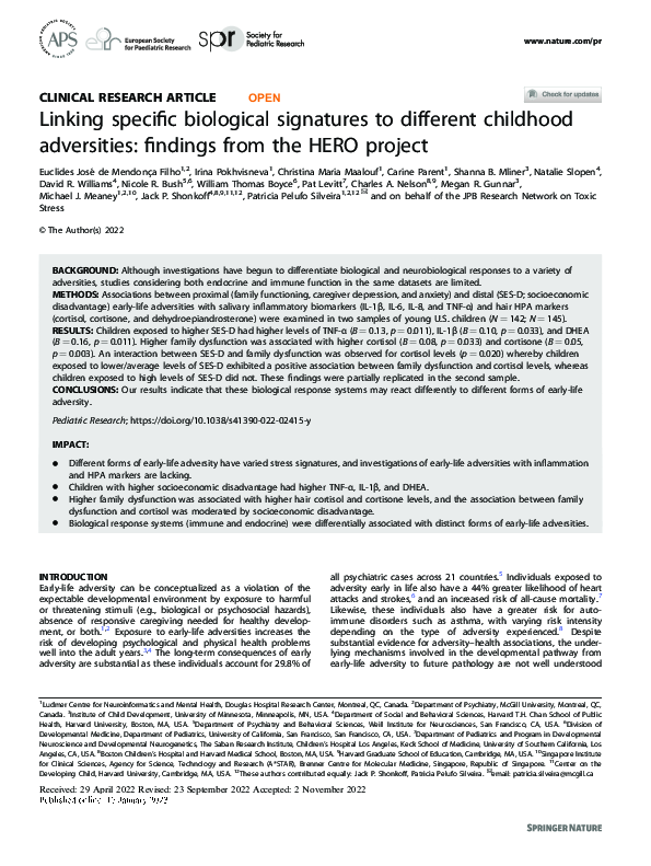 (PDF) Linking specific biological signatures to different childhood ...