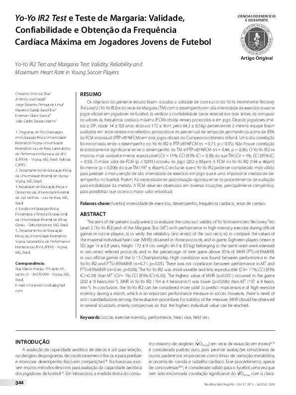 (PDF) Yo-Yo IR2 test e teste de margaria: validade, confiabilidade e ...
