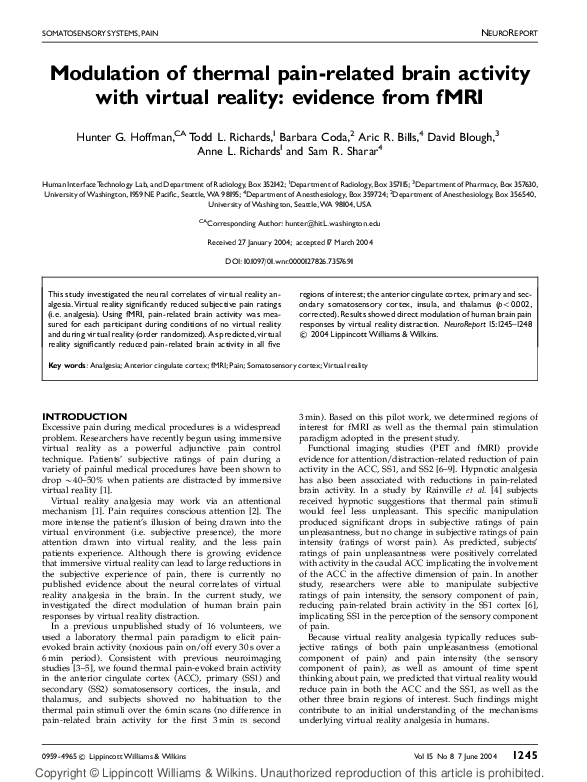 (PDF) Modulation of thermal pain-related brain activity with virtual ...