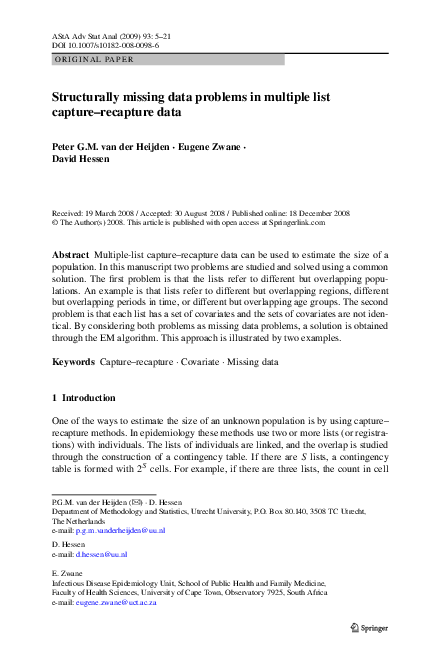 (PDF) Structurally missing data problems in multiple list capture–recapture data