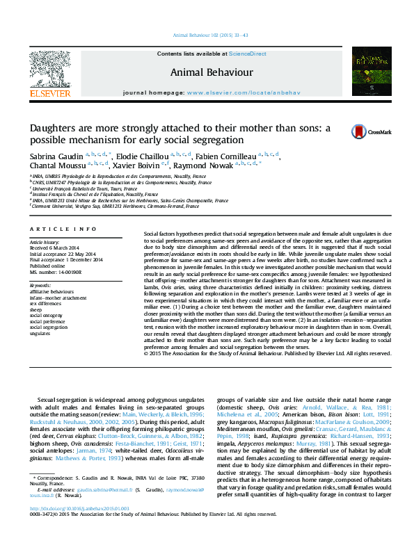 (PDF) Daughters are more strongly attached to their mother than sons: a ...