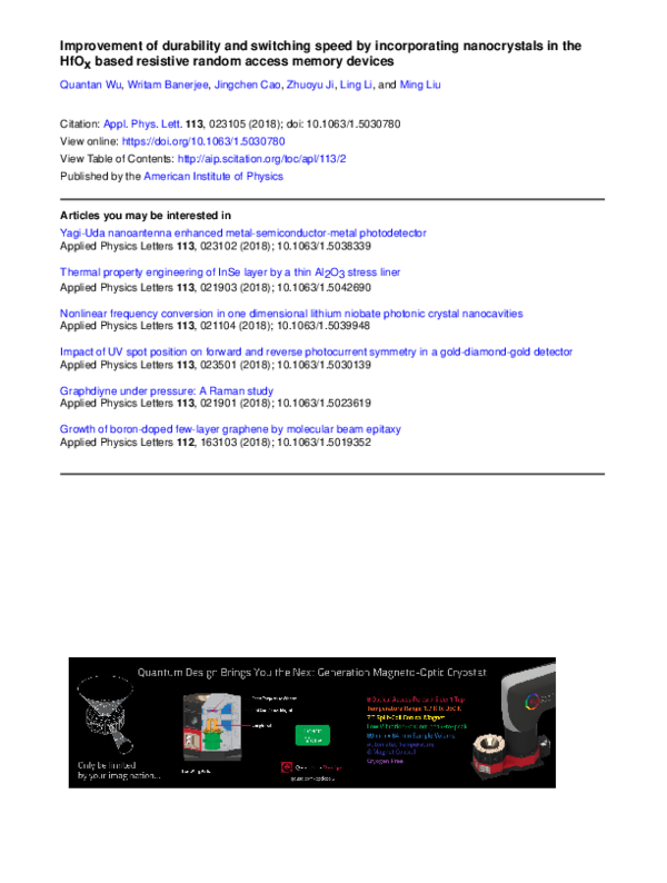 (PDF) Improvement of durability and switching speed by incorporating nanocrystals in the HfOx ...