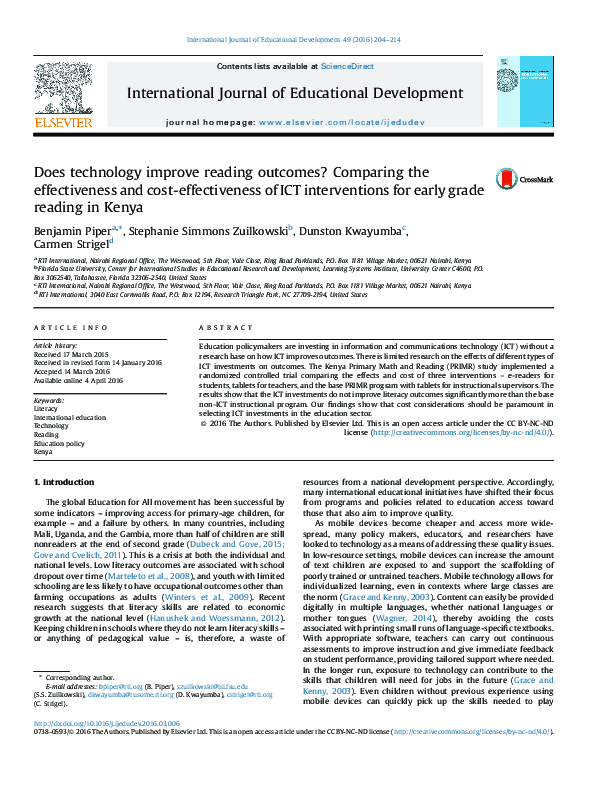 (PDF) Does technology improve reading outcomes? Comparing the ...
