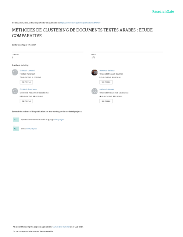 (PDF) Méthodes De Clustering Des Documents Textes Arabes : Étude ...