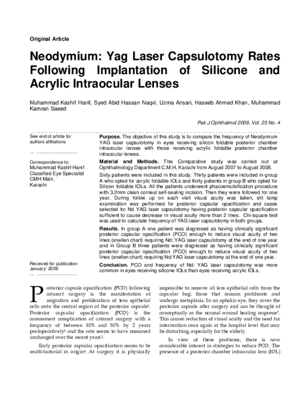 (PDF) Neodymium: Yag Laser Capsulotomy Rates Following Implantation of ...