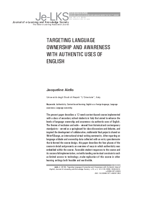 (PDF) Targeting Language Ownership and Awareness with Authentic Uses of English