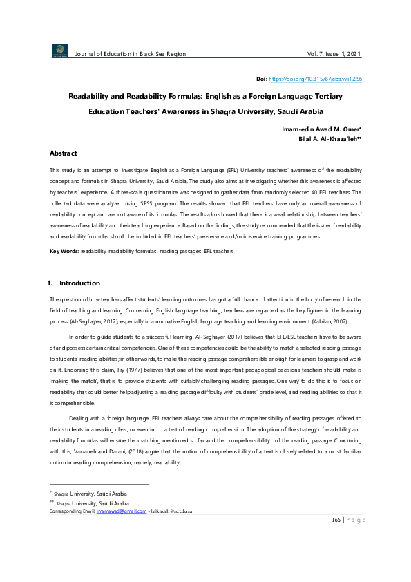 (PDF) Readability and Readability Formulas: English as a Foreign ...