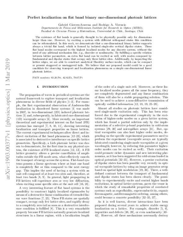 (PDF) Perfect localization on flat-band binary one-dimensional photonic lattices