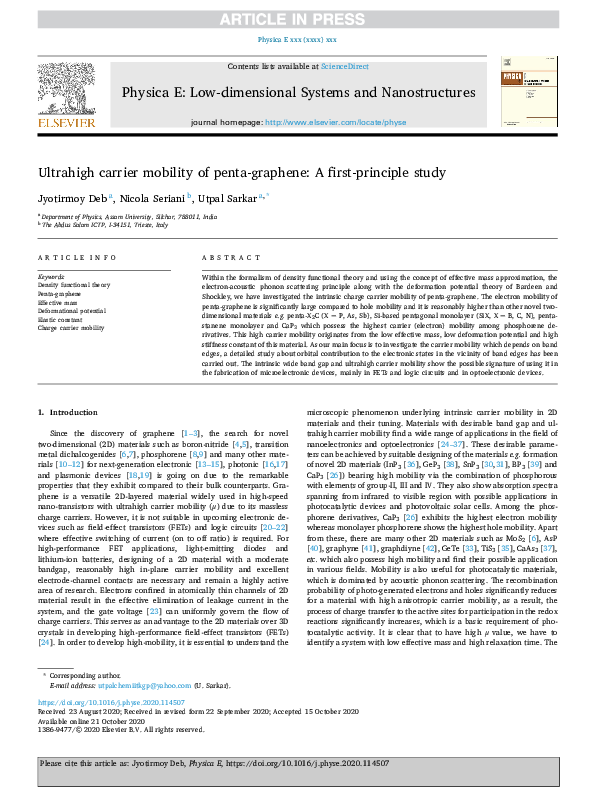(PDF) Ultrahigh carrier mobility of penta-graphene: A first-principle study