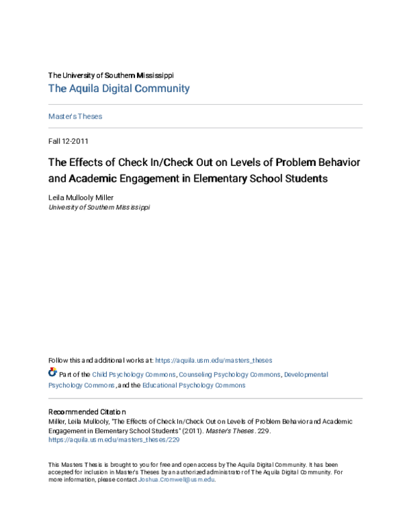 (PDF) The Effects of Check-In/Check-Out on Problem Behavior and ...